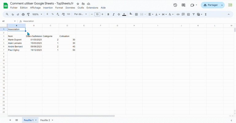 Guide d’utilisation Google Sheets (complet)